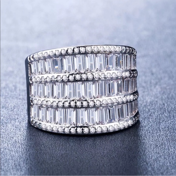 Jewelry | Sterling Silver White Sapphire Wide Wedding Ring | Poshmark